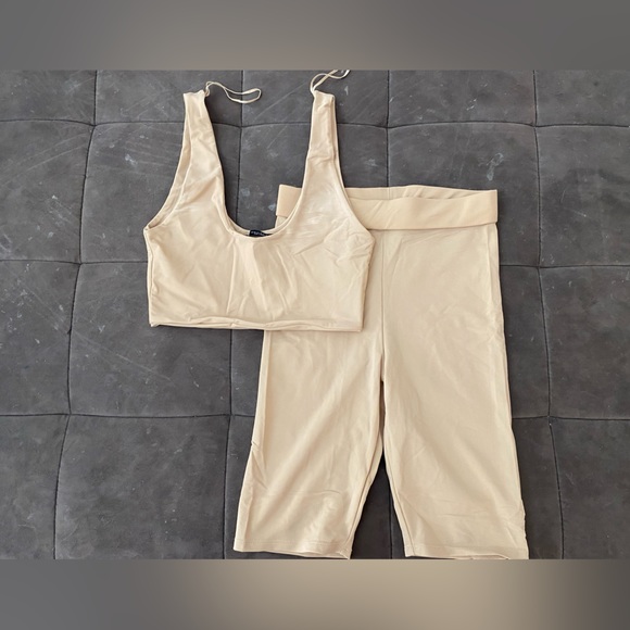 Zara | Other | Zara Beige Crop Top And Cycling Shorts Set | Poshmark